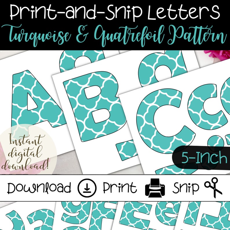 Printable Turquoise Letter Set With White Quatrefoil Pattern for DIY ...