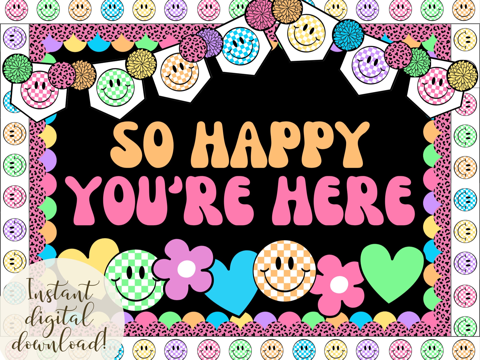 Retro Happy Faces Bulletin Board Kit | Classroom Decor (digital PDF) - Etsy