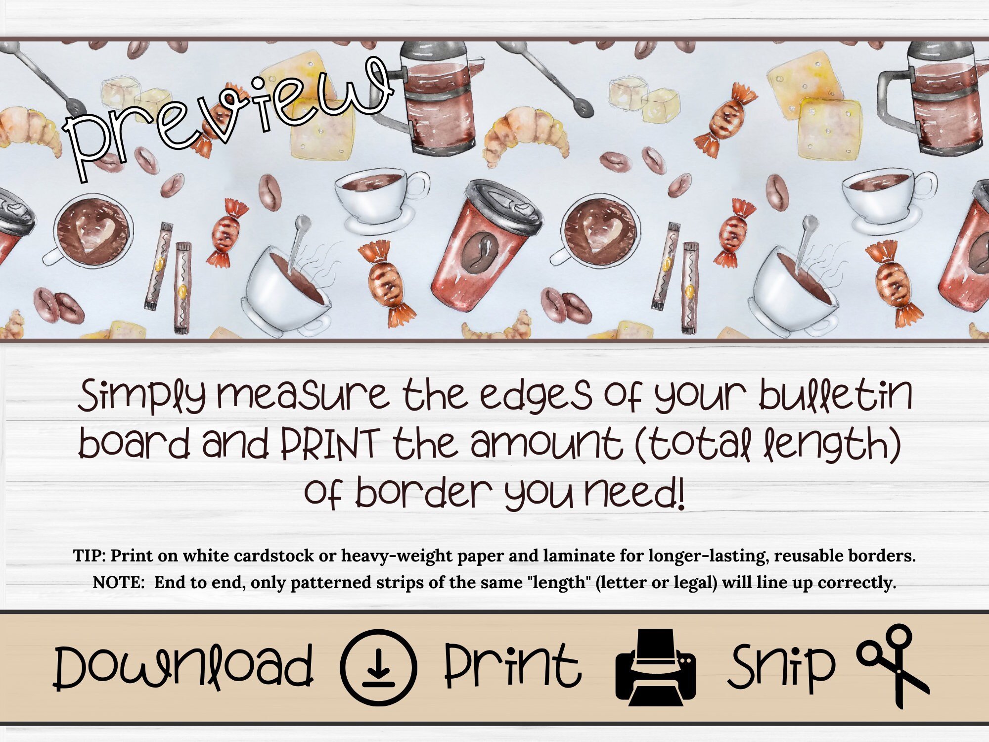 Coffee & Croissants Bulletin Board Border for Teachers Printable Coffee ...