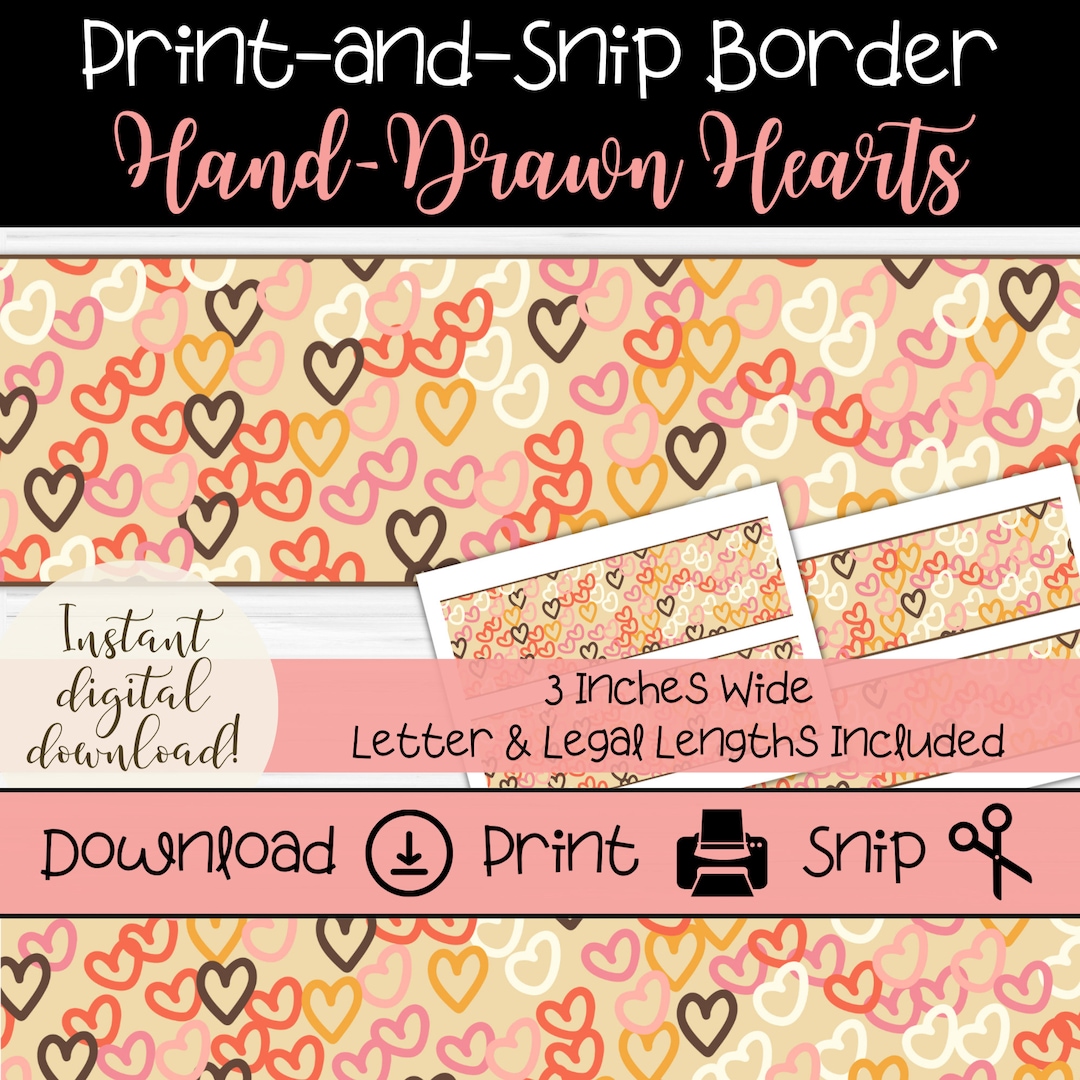 Hand-drawn Hearts Bulletin Board Border | Printable Valentine's Day ...