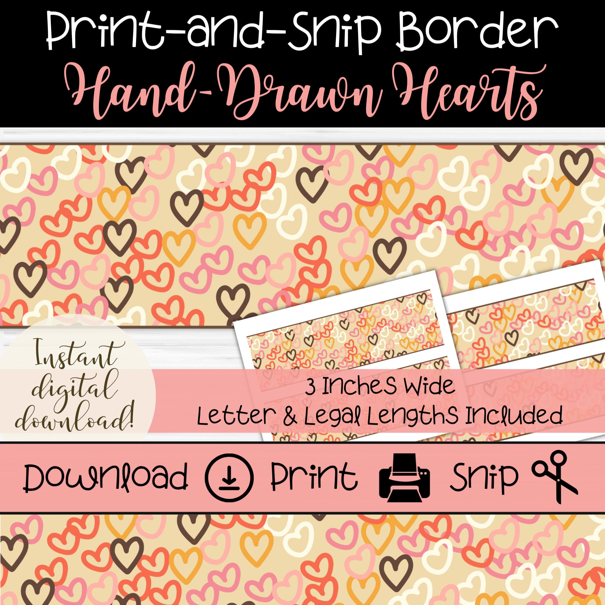 Hand-drawn Hearts Bulletin Board Border Printable Valentine's Day ...