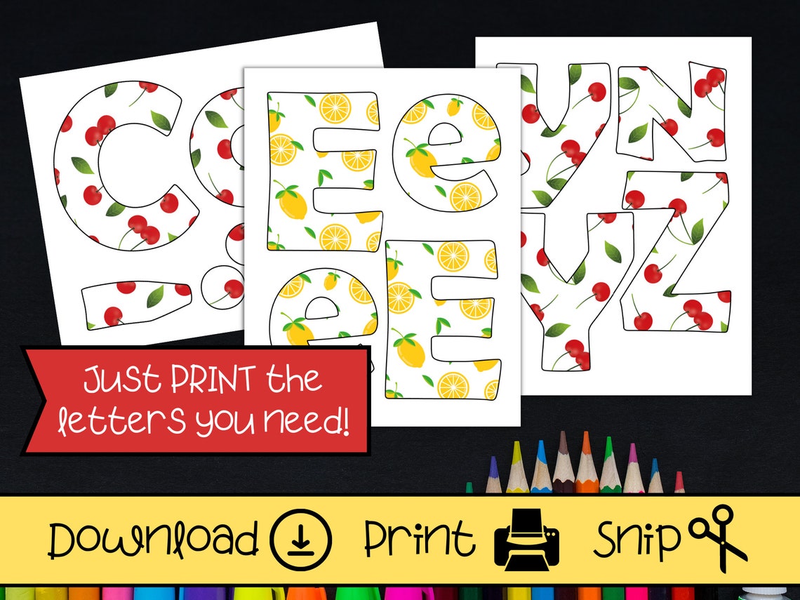 Printable Cherry and Lemon Bulletin Board Letters for School - Etsy