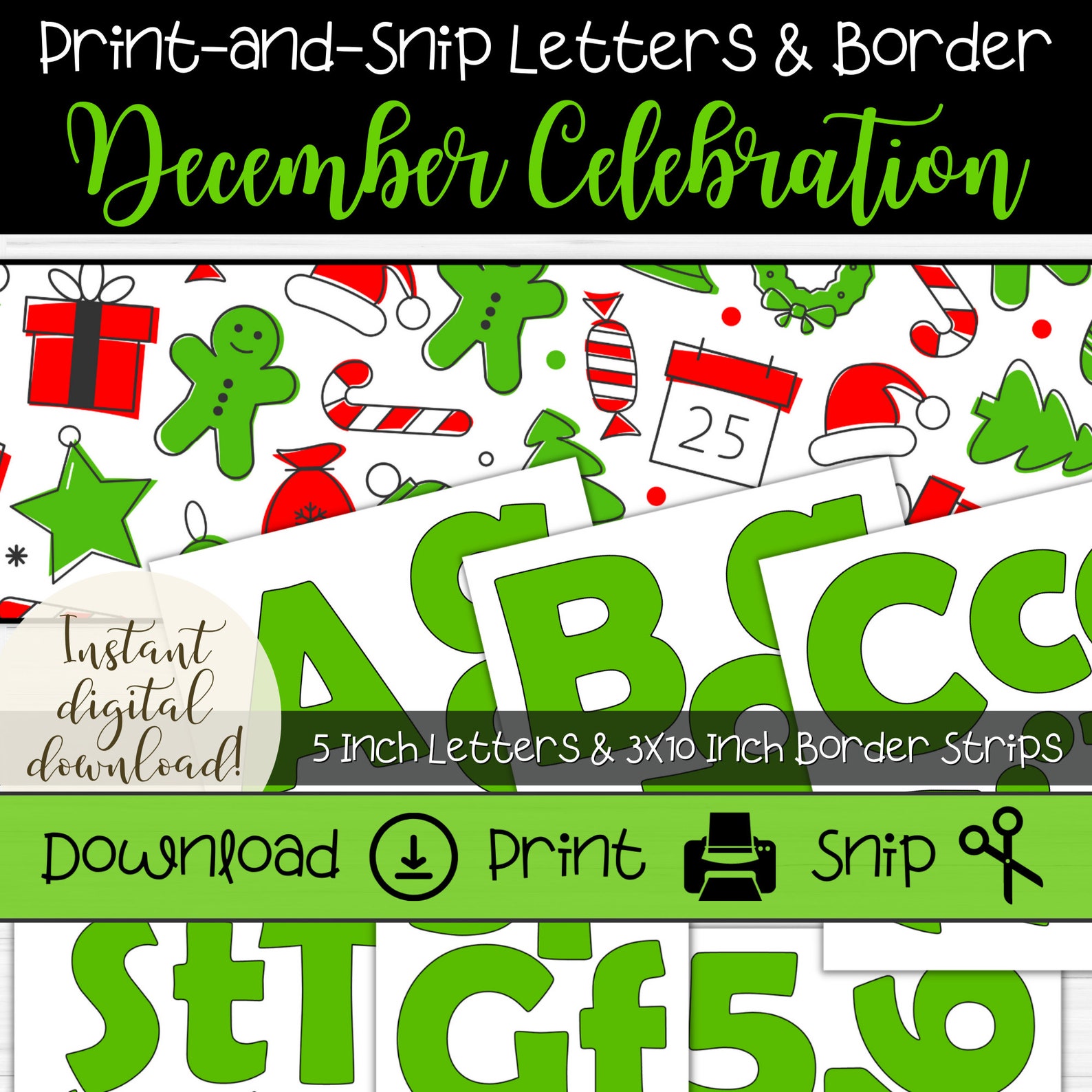 December Bulletin Board Set | Printable Christmas Border and Green ...
