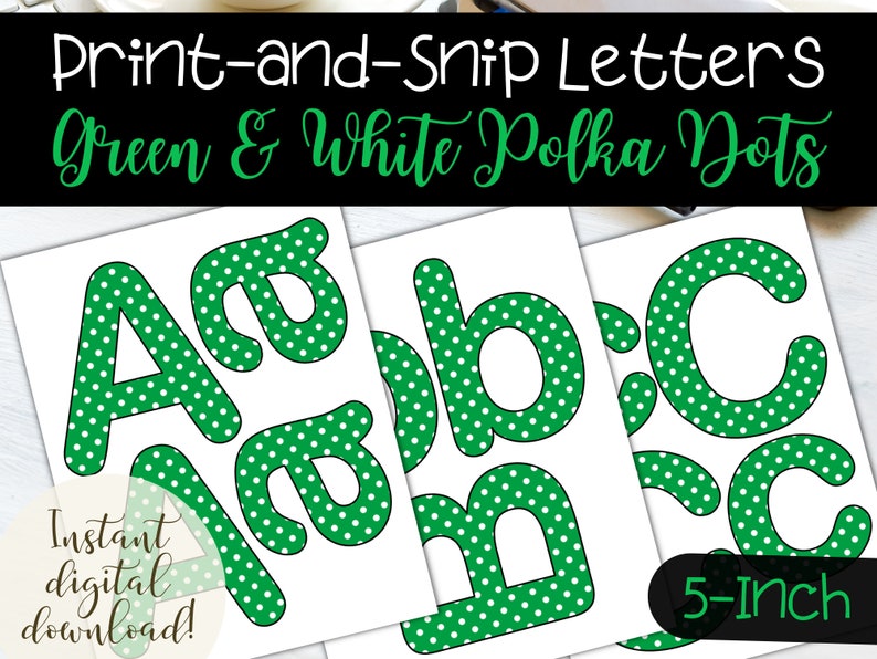 Printable Bulletin Board Letters in Green With White Polka Dots ...