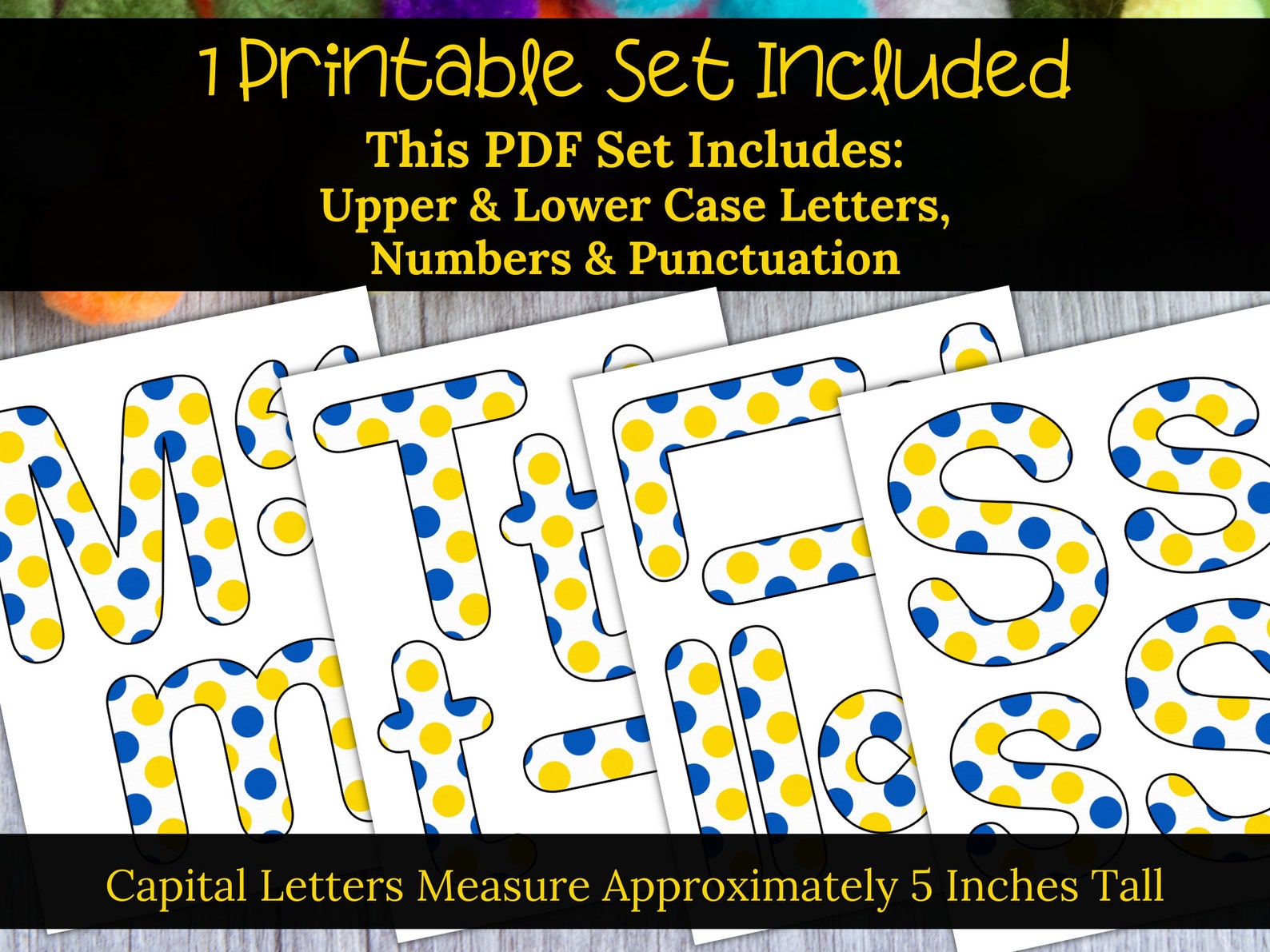 Printable Bulletin Board Letters in Blue and Yellow Polka Dot - Etsy