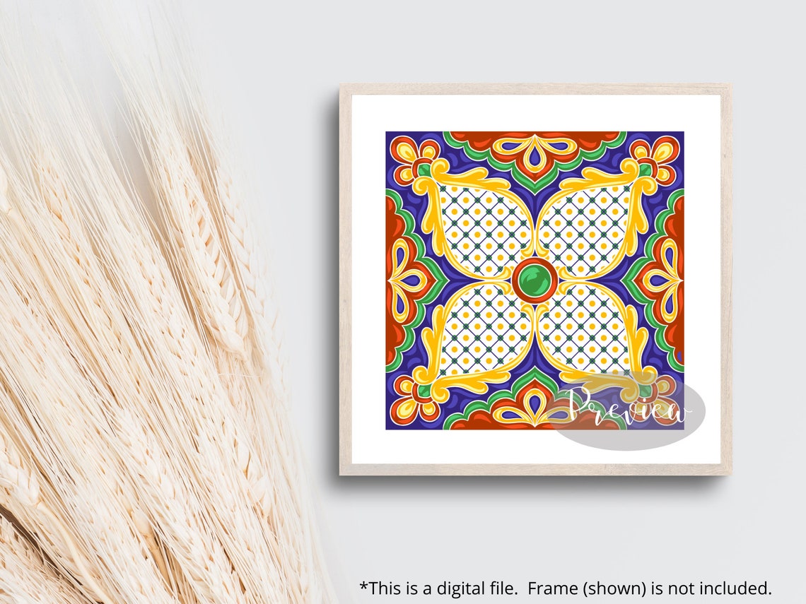 Mexican Talavera Tiles Digital Prints Brightly Colored Spanish Tile ...
