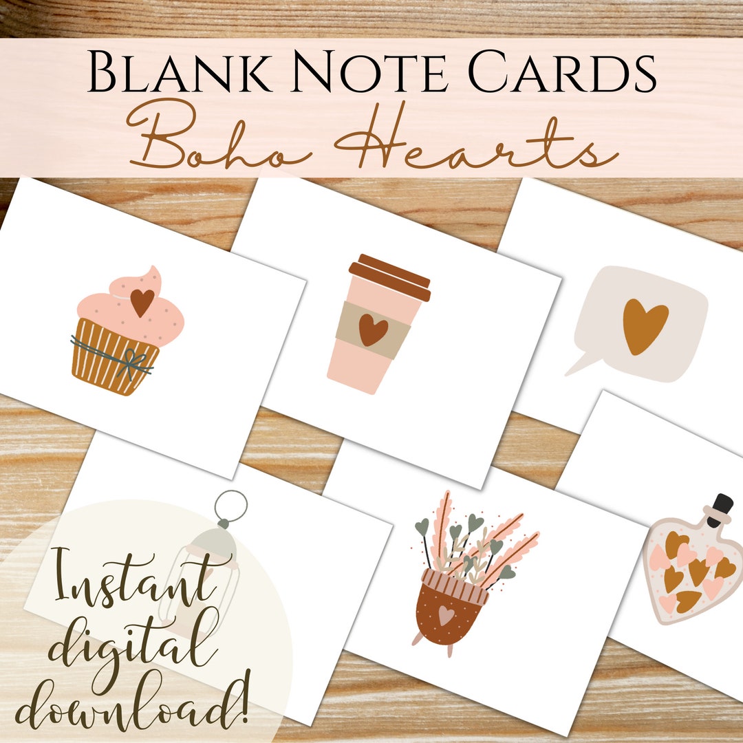 Printable Blank Note Cards | Boho Hearts Theme | Pink and Brown Color ...
