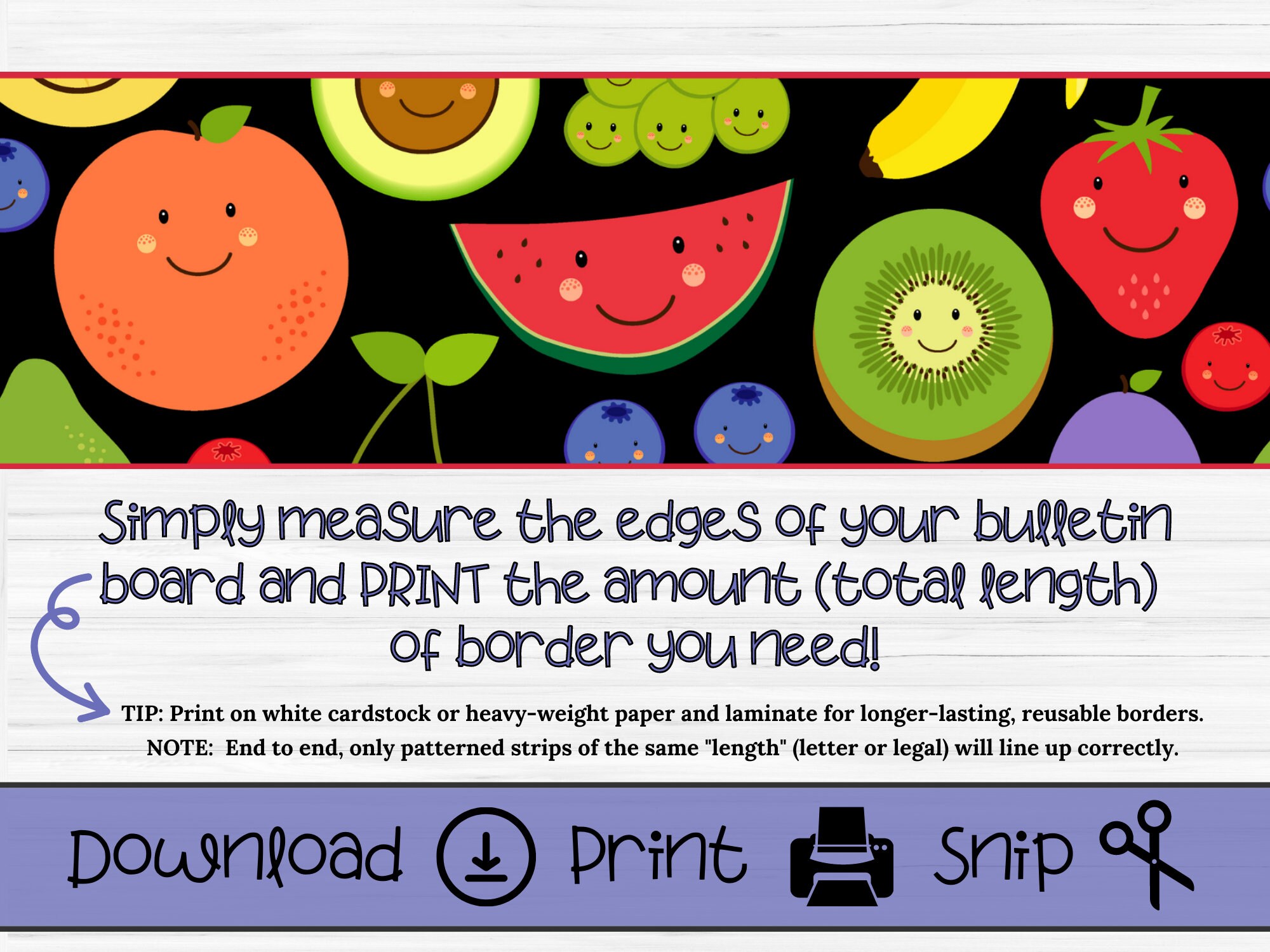 Fruit Bulletin Board Border Printable Border Strips for Teachers Bright ...