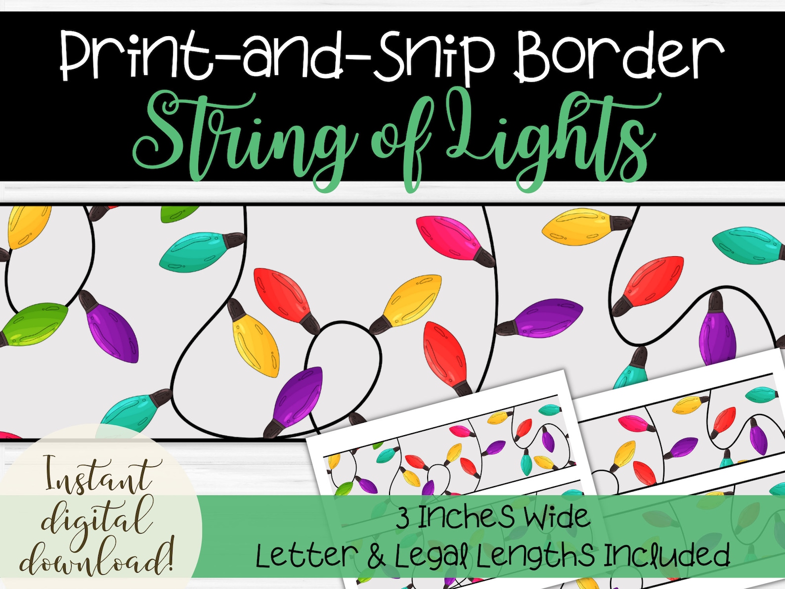 Holiday Lights Bulletin Board Border: Printable Christmas Lights Trim ...