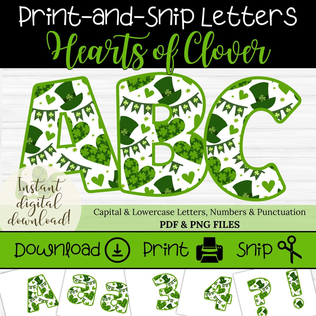 St. Patrick's Day Bulletin Board Letter Set: Green Clovers & Hearts ...
