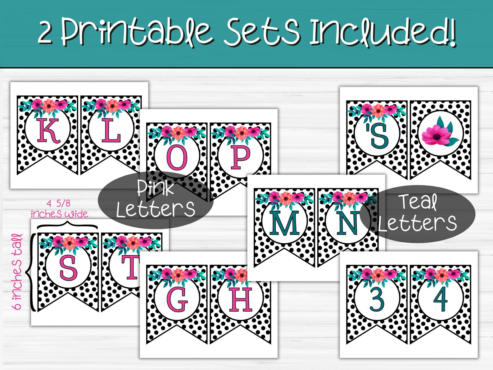 Floral and Polka Dot Bunting Banner Flags Printable - Etsy