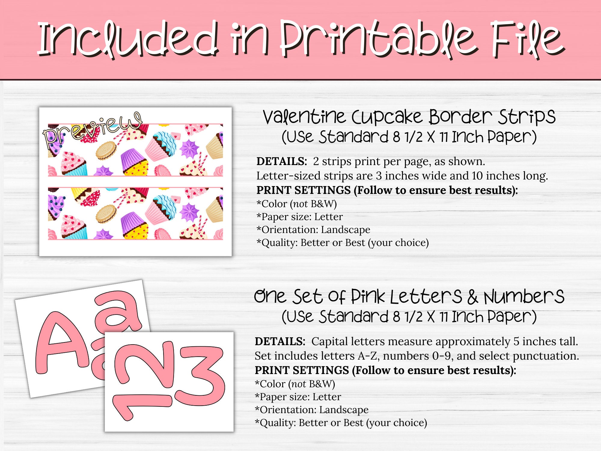 Valentine Cupcakes Printable Pink Bulletin Board Letters and - Etsy