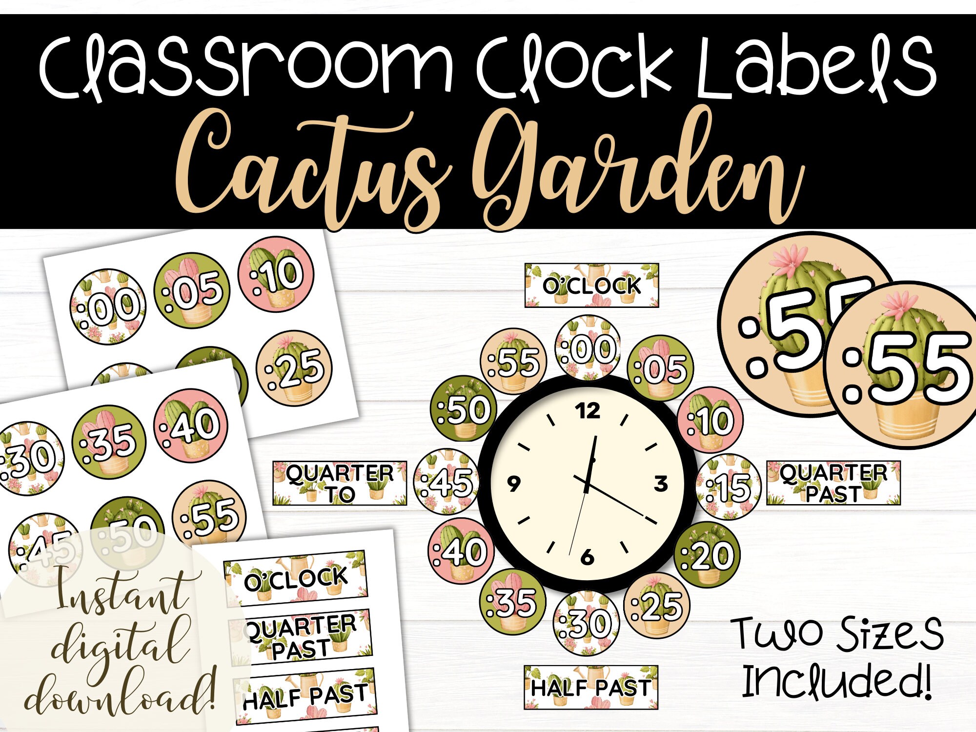 Cactus Classroom Clock Labels | Telling Time Teacher Decor (digital ...