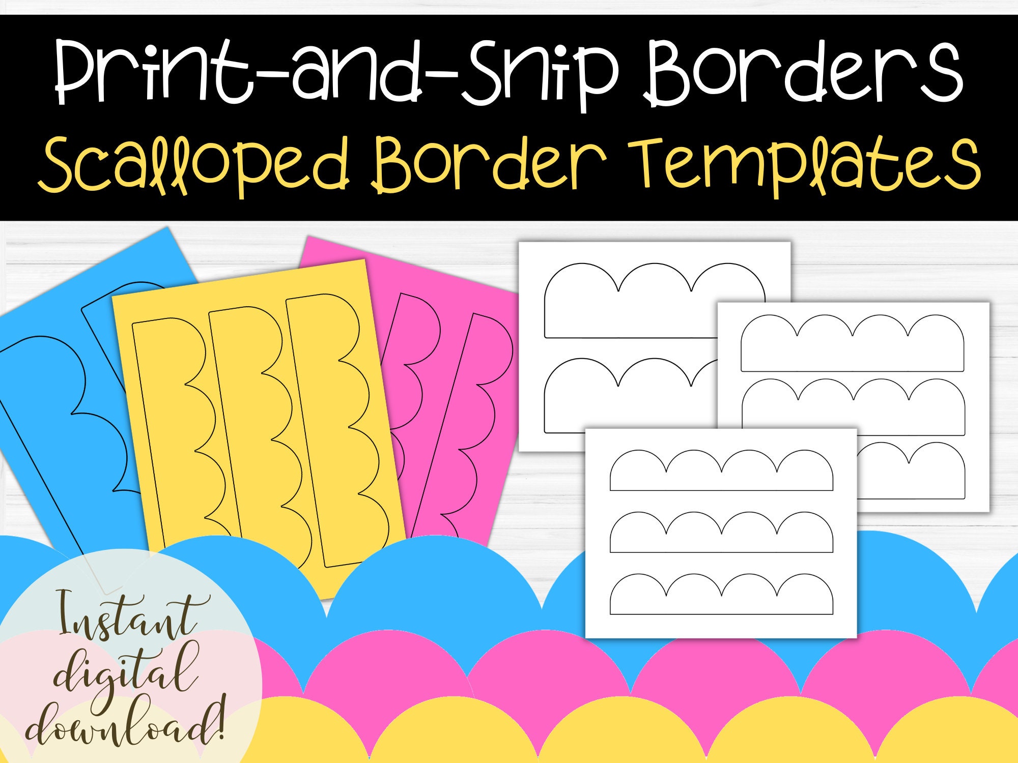 Scalloped Bulletin Board Border Templates: Printable Black Ink Borders ...