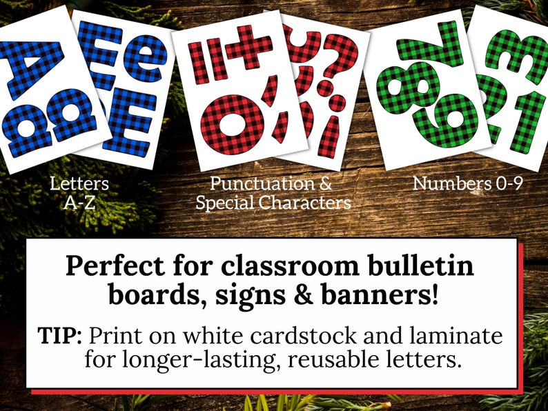 Buffalo Plaid Printable Letters for Holiday Bulletin Boards, Signs ...