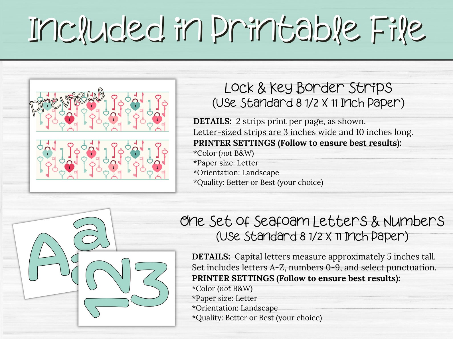 Printable Valentine Lock and Key Bulletin Board Border and Seafoam ...