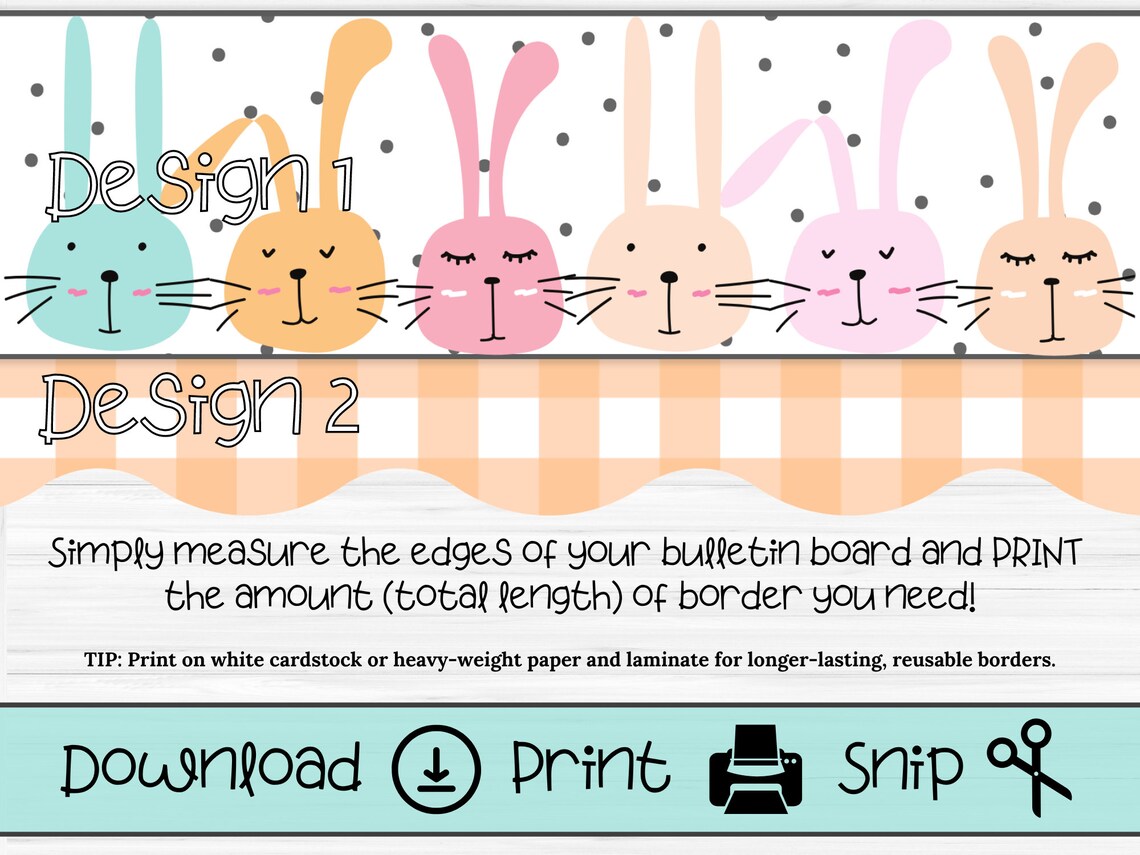Spring Bunnies and Gingham Bulletin Board Borders, Printable Easter ...