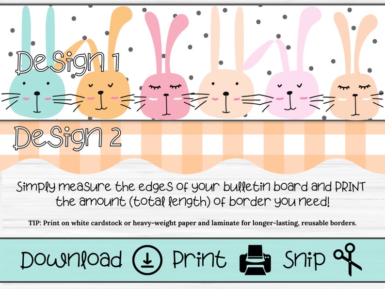 Spring Bunnies and Gingham Bulletin Board Borders Printable - Etsy