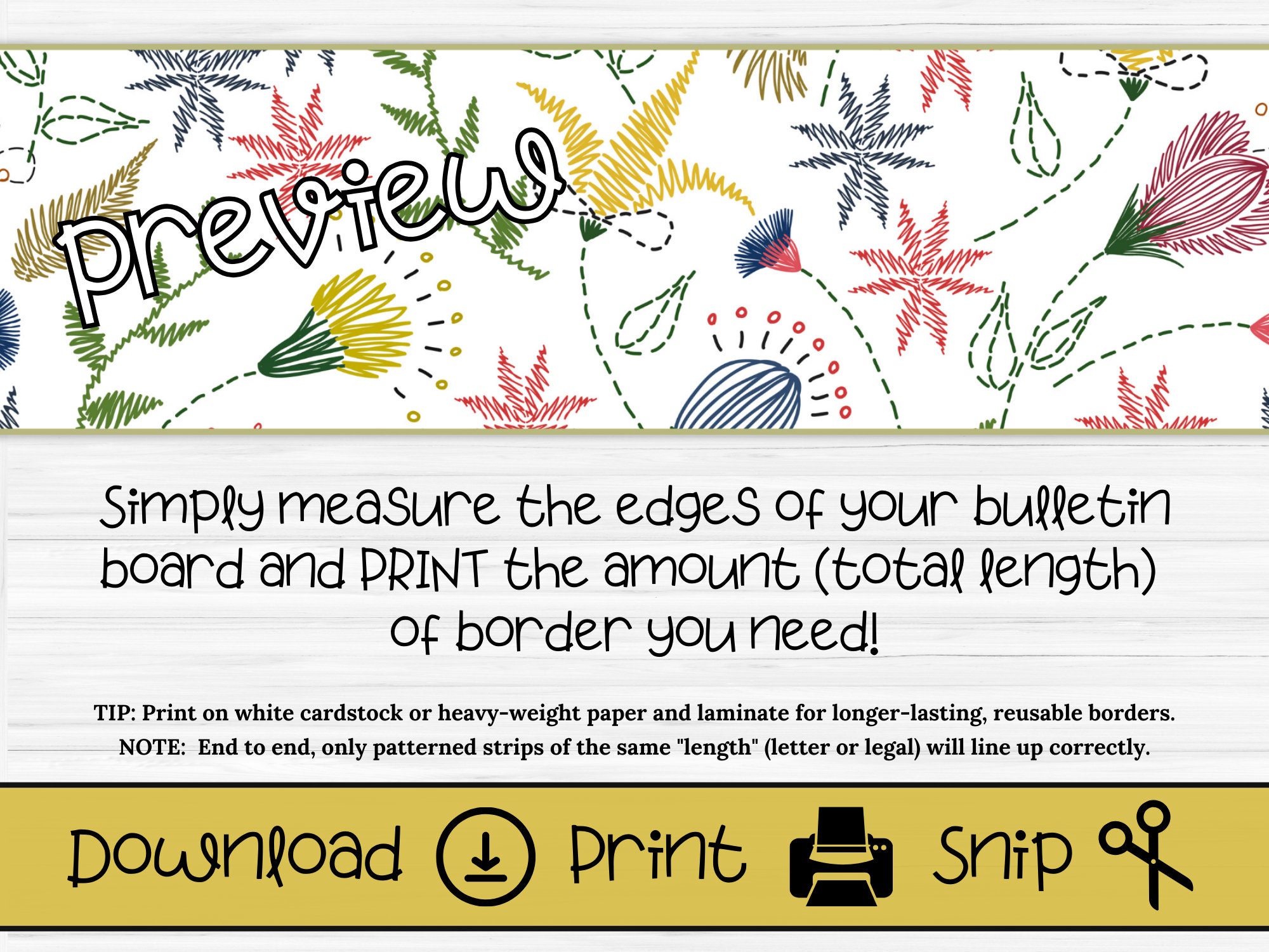 Stitched Floral Bulletin Board Border Printable Border - Etsy