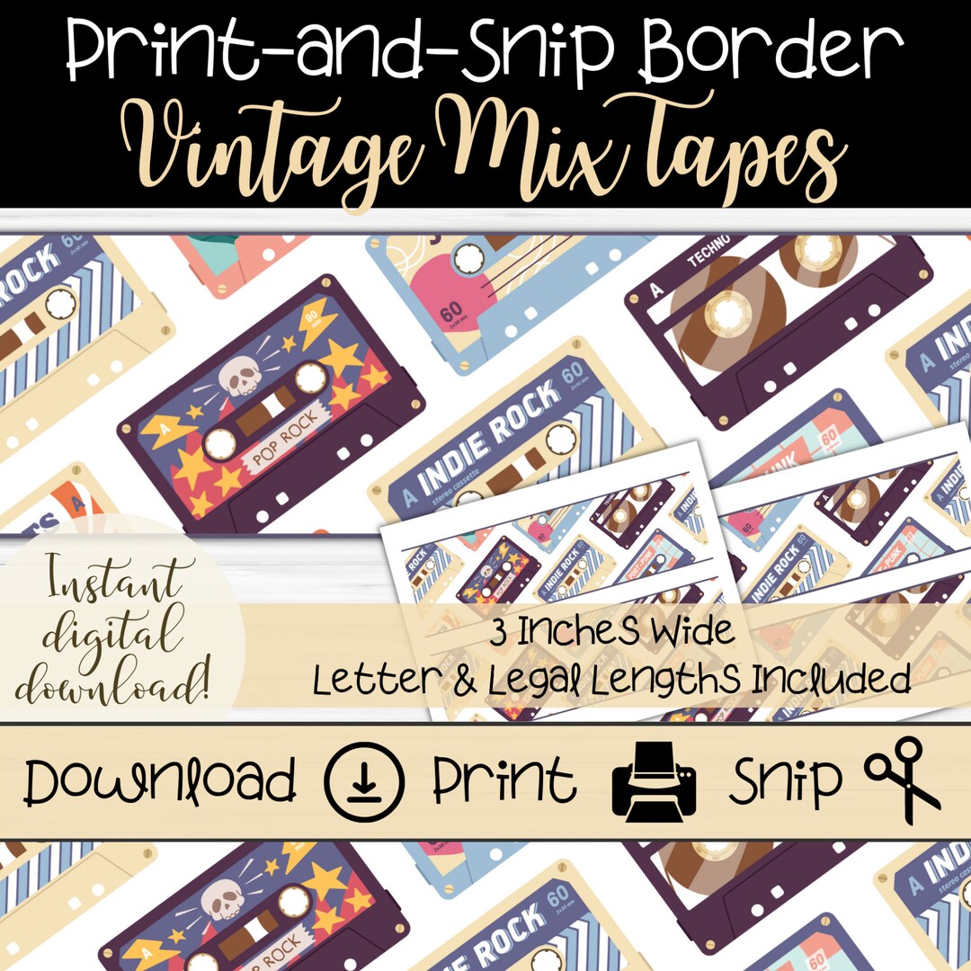 Vintage Bulletin Board Border | Printable Trim | 80's Mix Tape Theme ...