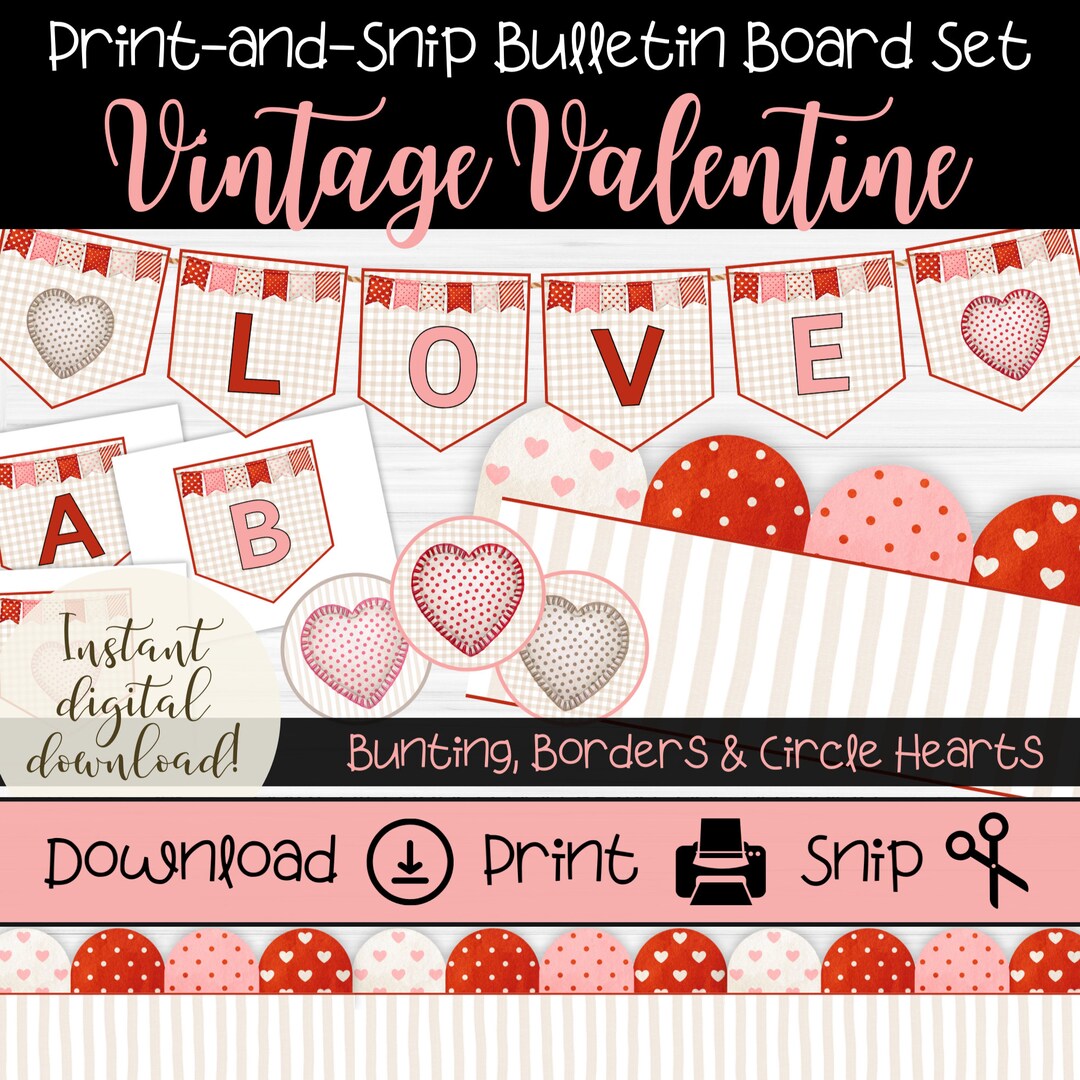 Vintage Valentine Bulletin Board Set | Printable Valentine's Day ...