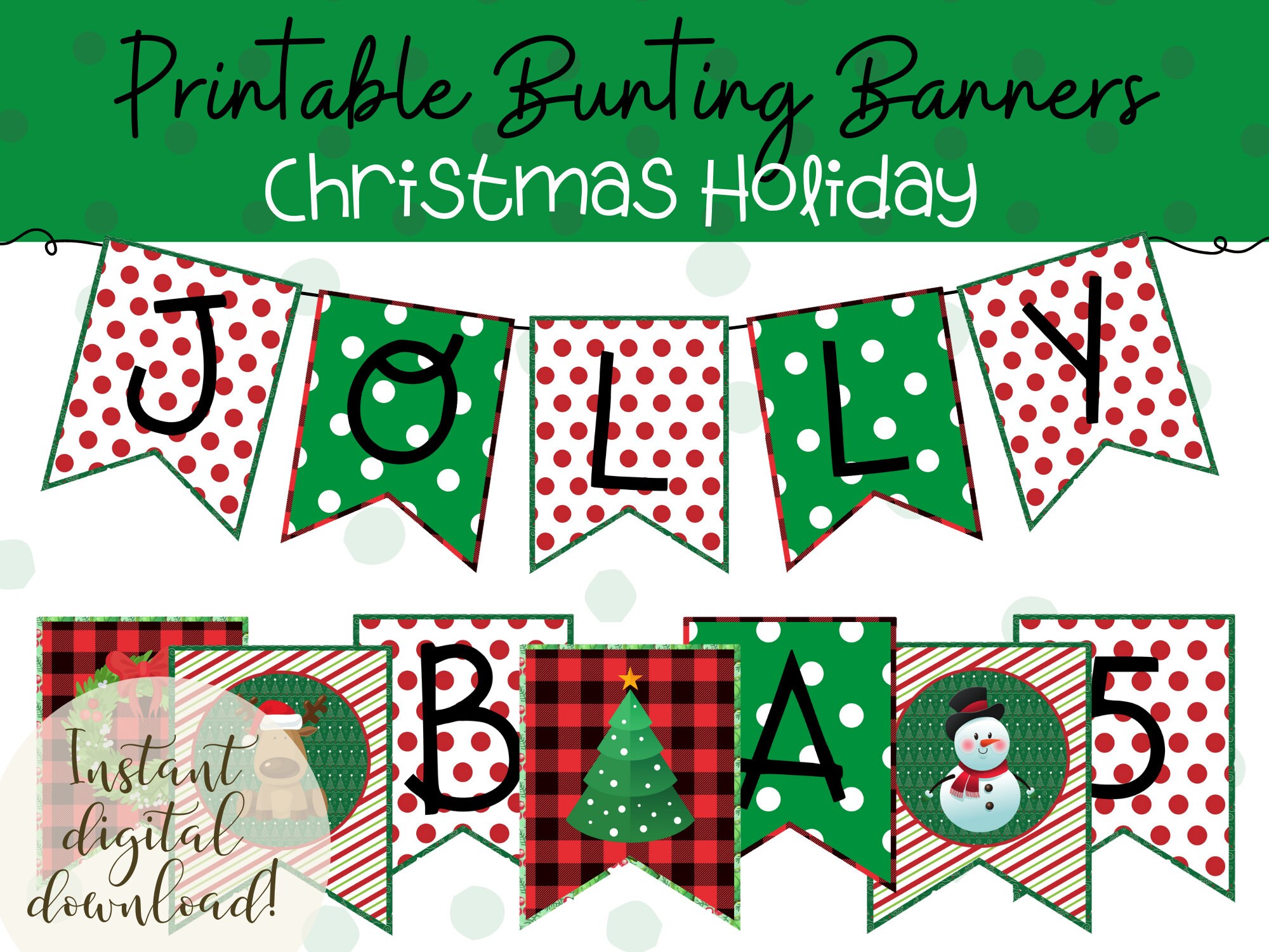 Digital Christmas Holiday DIY Bunting Banner Letters and Numbers ...