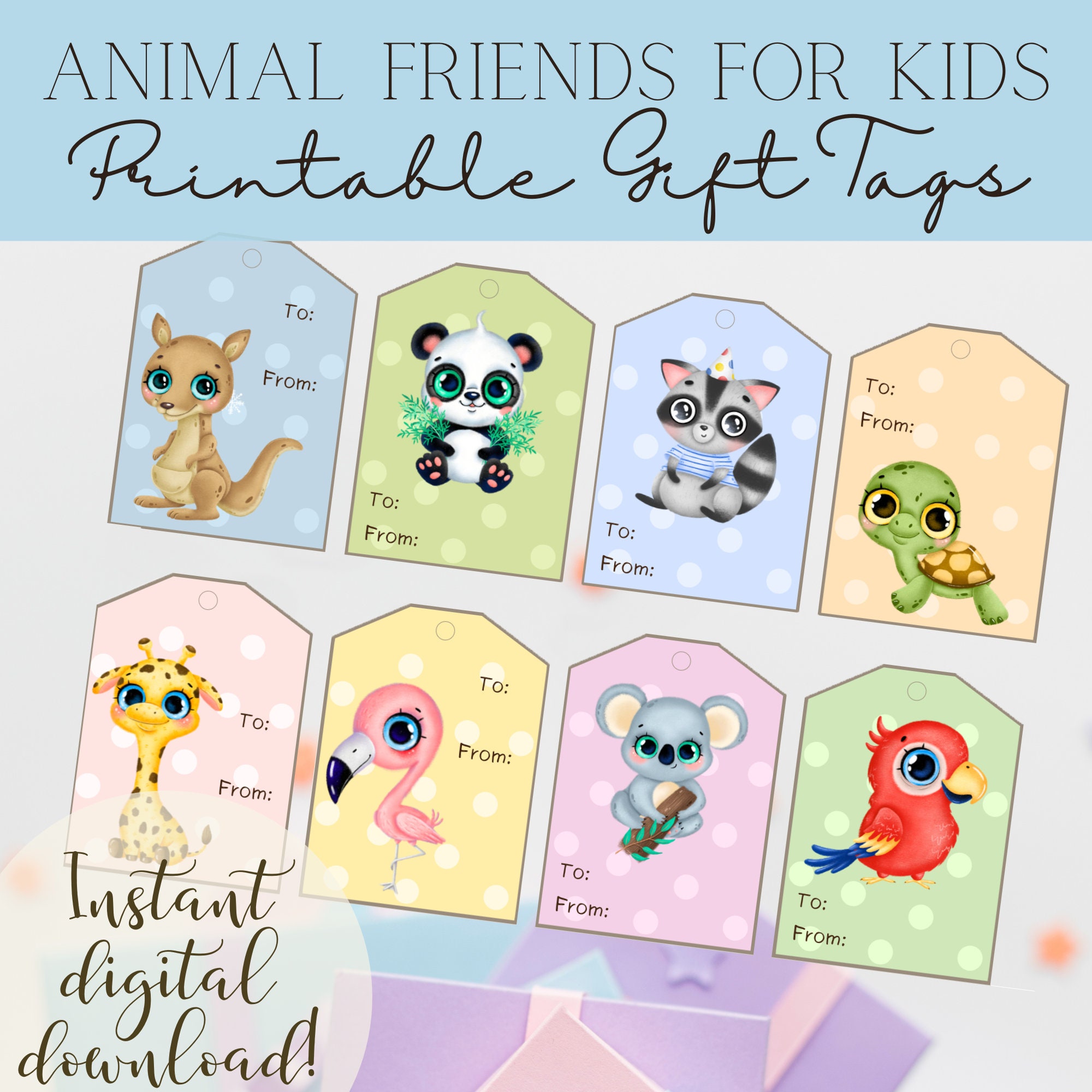 Printable Animal Gift Tags: Kids Birthday Presents (PDF) - Etsy