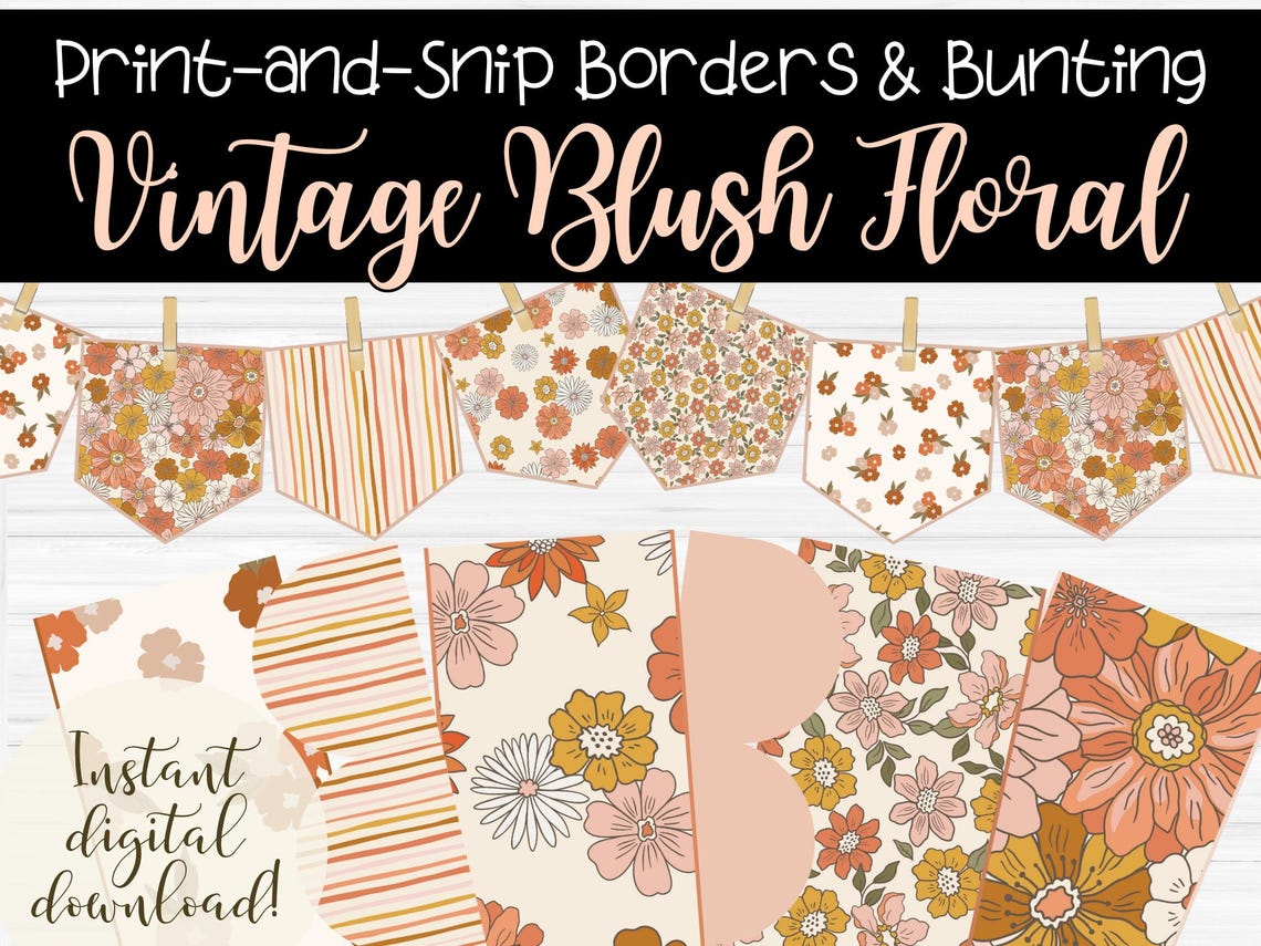 Cottagecore Bulletin Board Set, Printable Borders & Bunting Flags, for ...