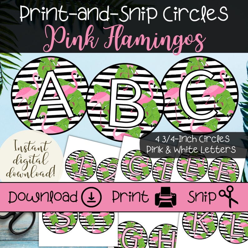 Printable Pink Flamingo Circle Letter Sets for Classroom Bulletin ...
