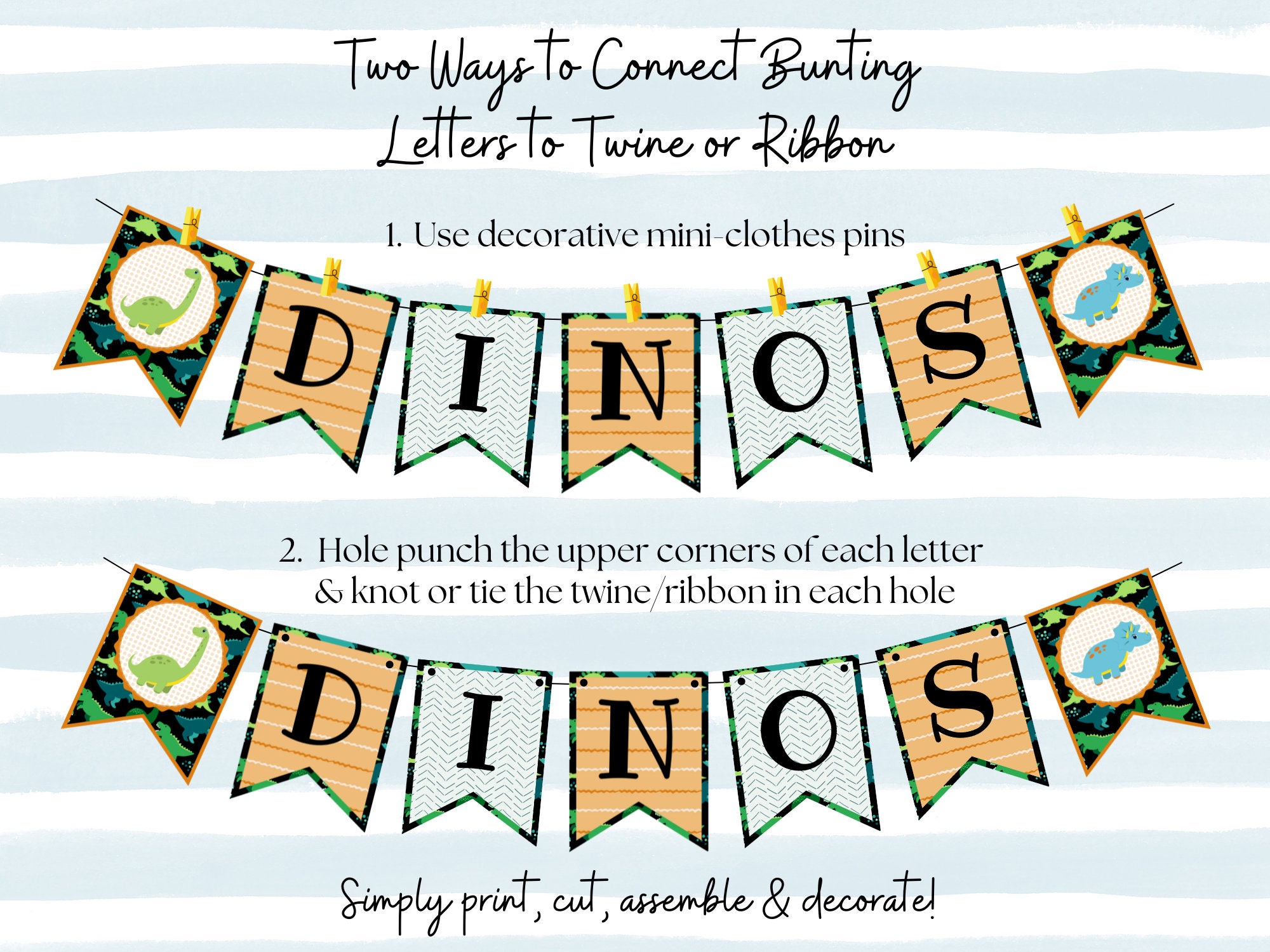 Printable Dinosaur Themed Bunting Banner Letters DIY Birthday - Etsy