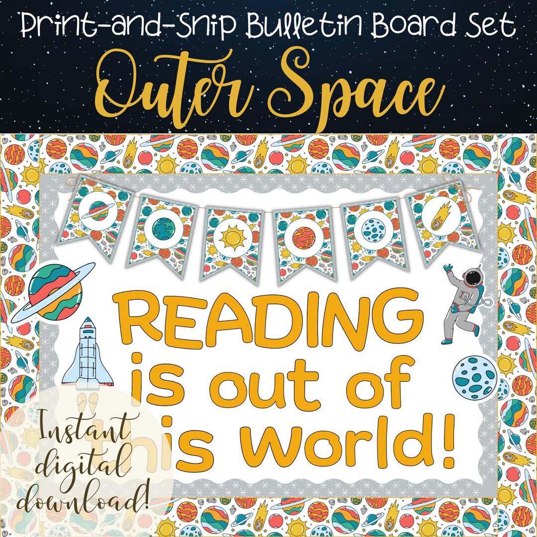 Outer Space Bulletin Board Set, Printable Bunting, Orange Letters ...