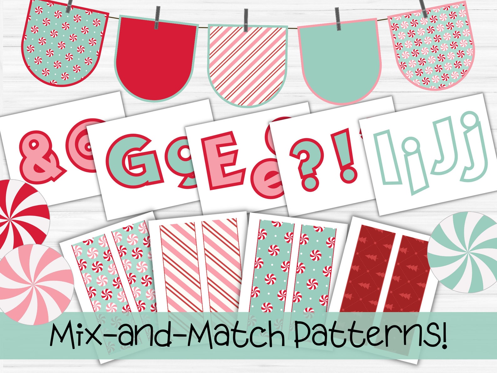 Mint Candy Holiday Bulletin Board Set Pink Green & Red - Etsy