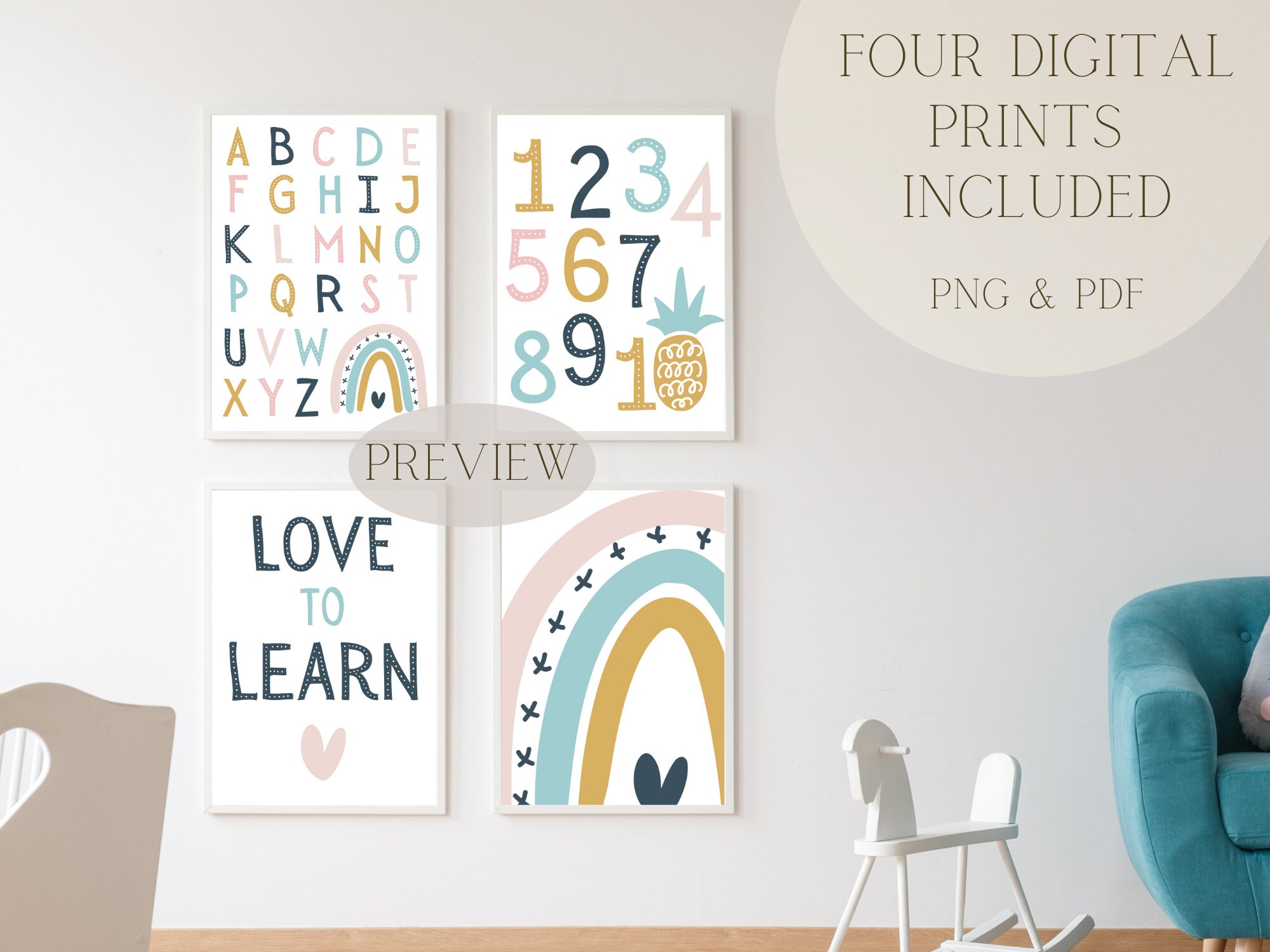 Boho Rainbow & Alphabet Prints Printable Classroom Wall Art Boho Color ...