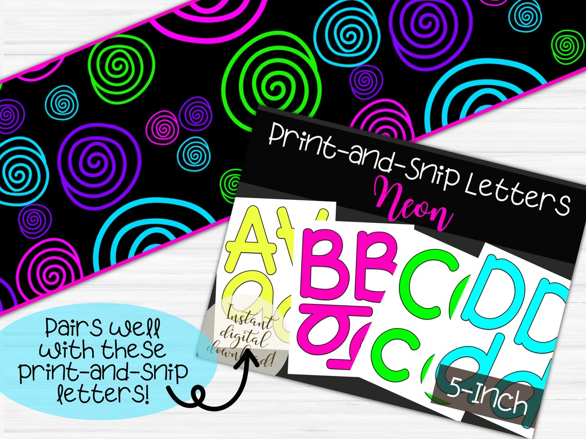 Printable Neon Swirls Pattern Bulletin Board Border for - Etsy