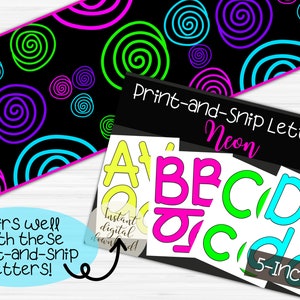 Printable Neon Swirls Pattern Bulletin Board Border for Classroom ...