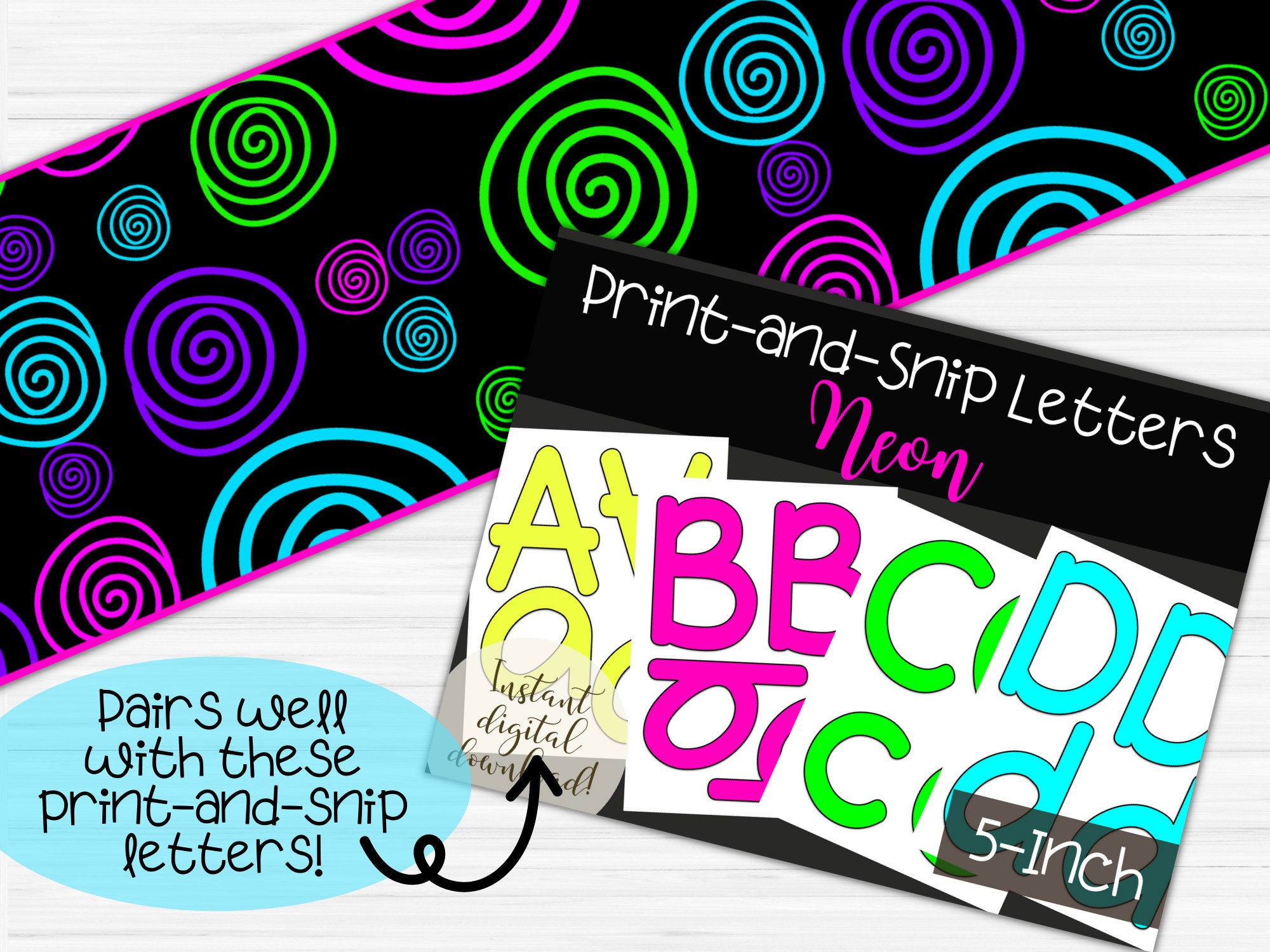 Printable Neon Swirls Pattern Bulletin Board Border for - Etsy
