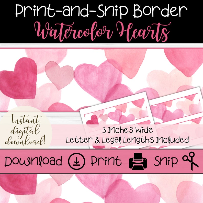 Printable Bulletin Board Border Watercolor Valentine Hearts Trim For Classroom Boards Diy