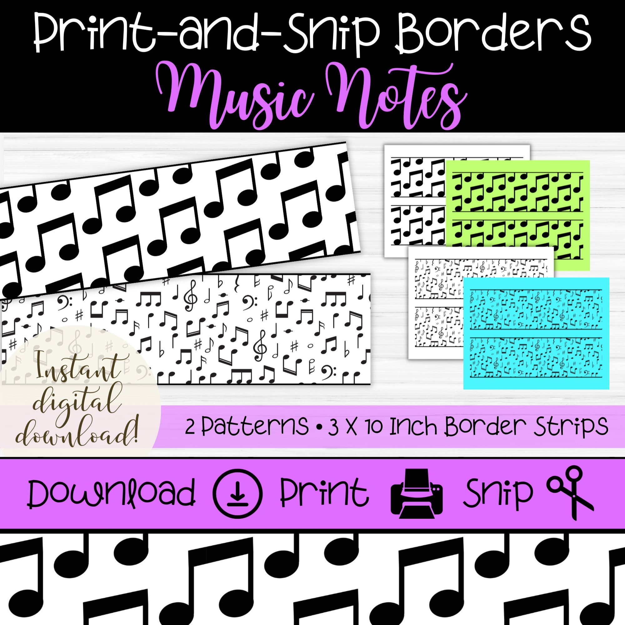 Music Notes Bulletin Board Border Strips | Printable Music Borders ...