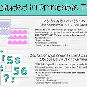 Bulletin Board Set | Printable Aqua Green Letters | Plaid Orchid Border ...