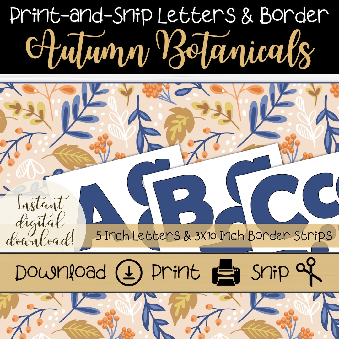 Autumn Bulletin Board Set: Printable Letters & Botanical Border ...