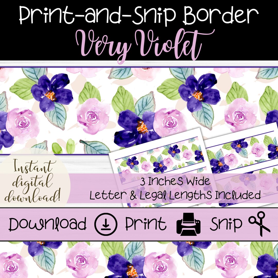 Floral Bulletin Board Border Printable Spring Border Watercolor Purple ...