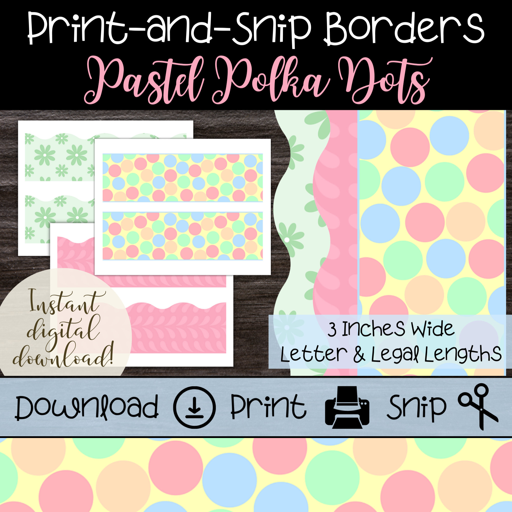 Printable Border Set, Pastel Polka Dots Trim for Teacher's Classroom ...