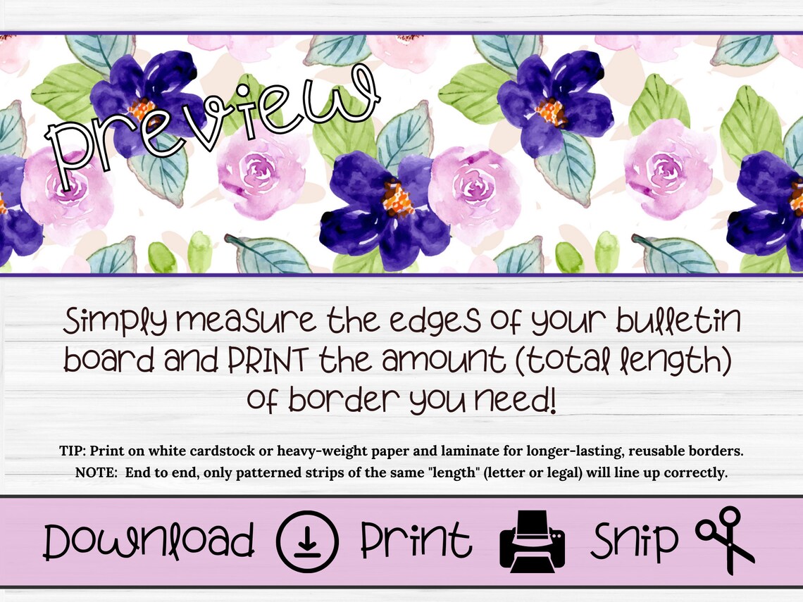 Purple Violet Floral Bulletin Board Border: Classroom Decor (digital ...