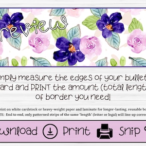 Floral Bulletin Board Border Printable Spring Border Watercolor Purple ...