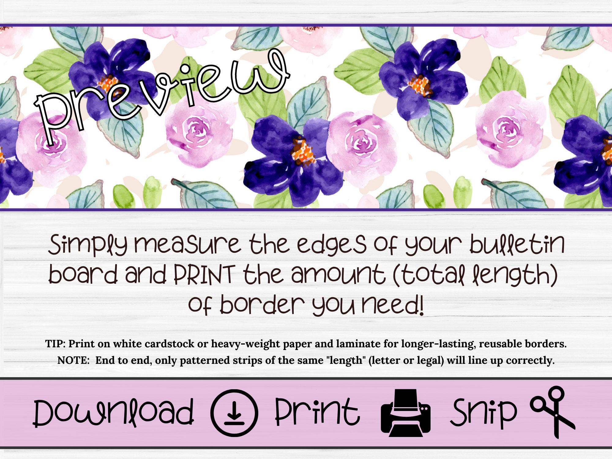 Purple Violets Bulletin Board Border Printable Trim for Classroom Walls ...