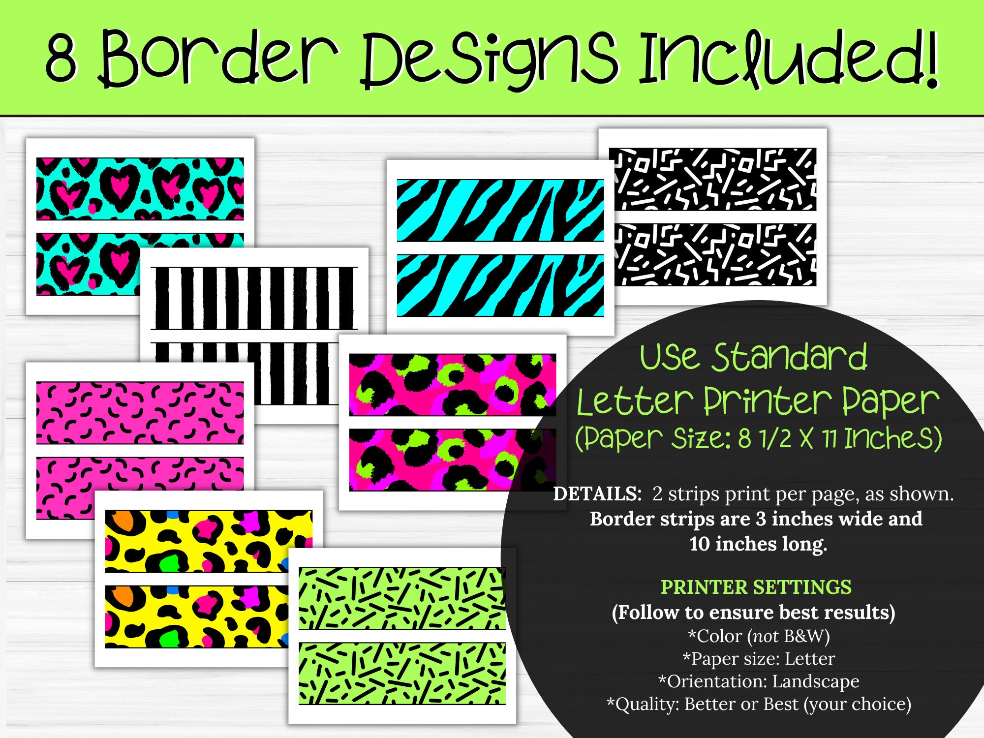 Retro Neon Border Strips for Classroom Bulletin Board Printable ...