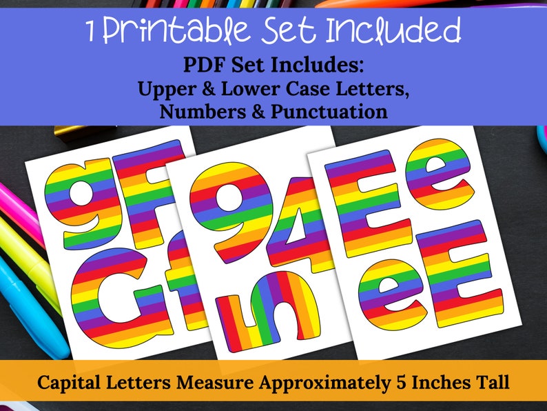 Rainbow Bulletin Board Letters: Printable Teacher Set (digital Download ...