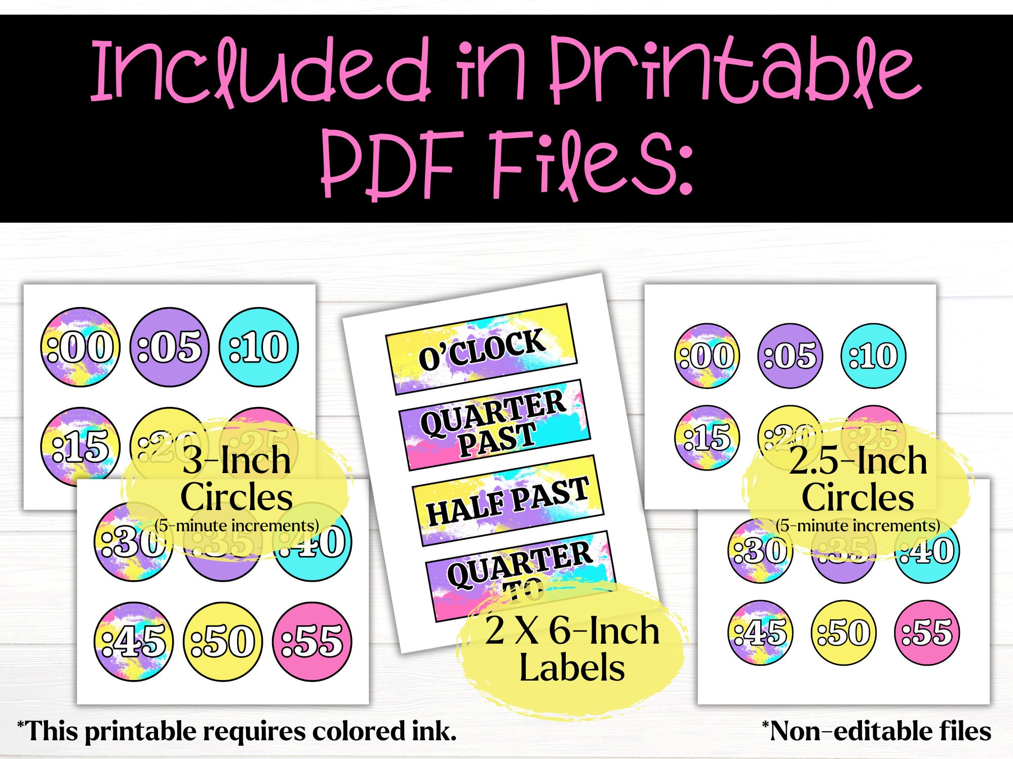 Classroom Clock Labels Telling Time Traditional Analog Clock Homeschool ...