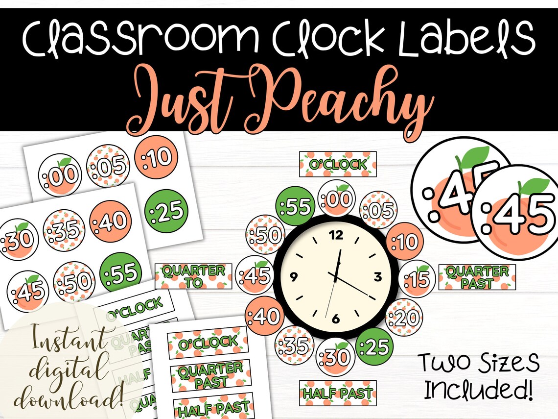 Clock Labels for Elementary Classroom Peach Theme Learning to Tell Time ...
