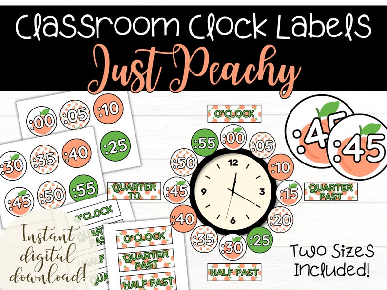 Clock Labels for Elementary Classroom Peach Theme Learning to Tell Time ...